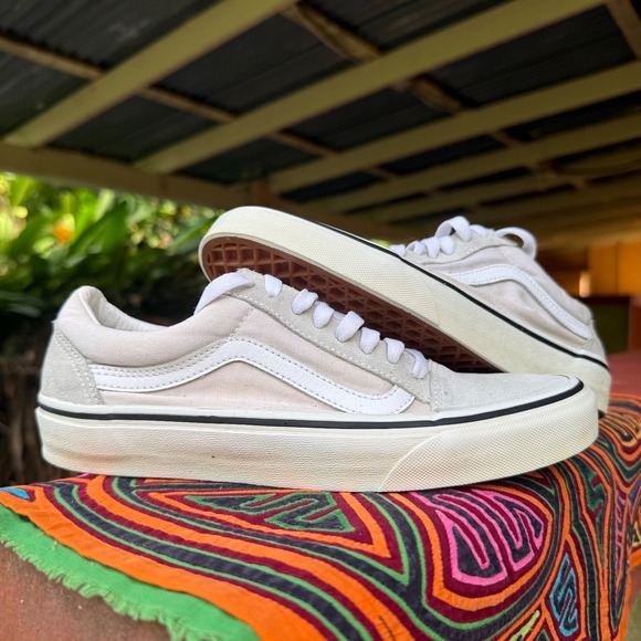 Vans | Shoes | Vans Old Skool Canvas Suede Cream White Sneakers Size ...